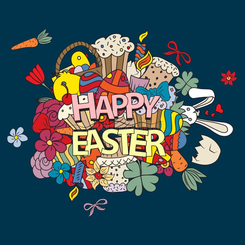 Easter Hand Drawn Vector Symbols and Objects Stock Vector - Illustration of border, floral: 65756689