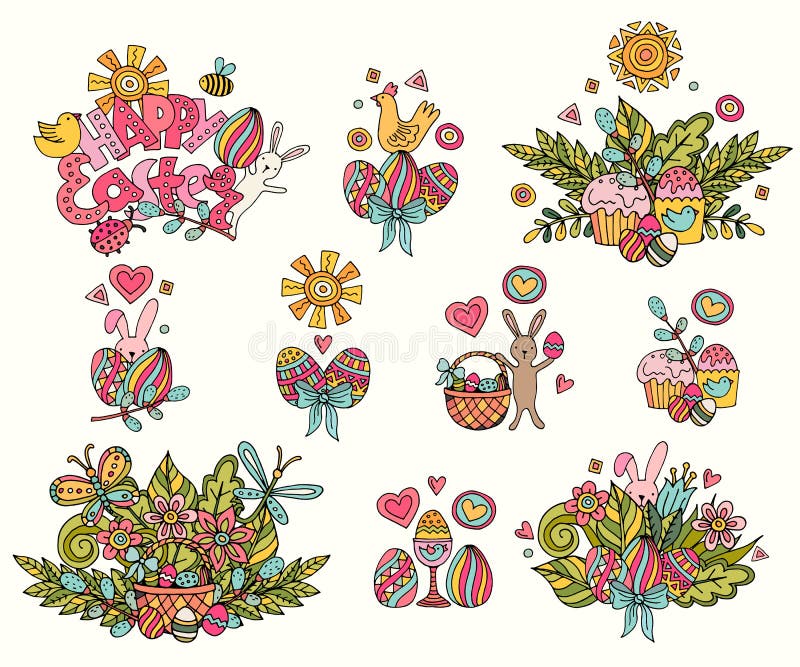 Easter Hand Drawn Vector Symbols and Objects Stock Vector - Illustration of design, beautiful ...