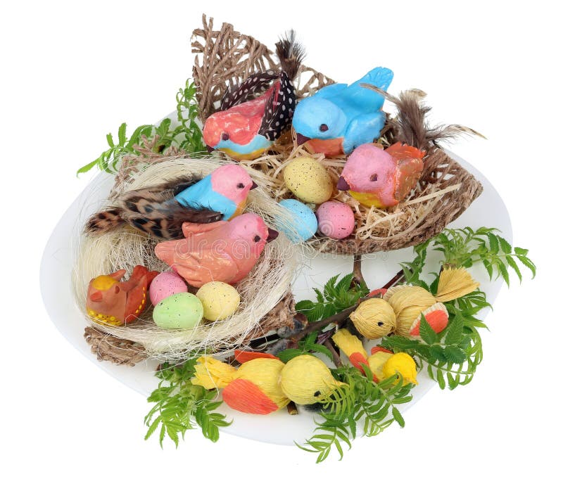 Easter Handmade Birds Nests an Eggs Isolated Stock Image - Image of ...