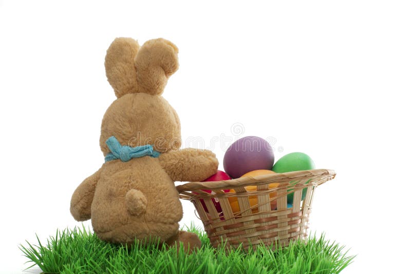 Easter Handmade Bunny with Eggs in Basket Stock Photo - Image of ...