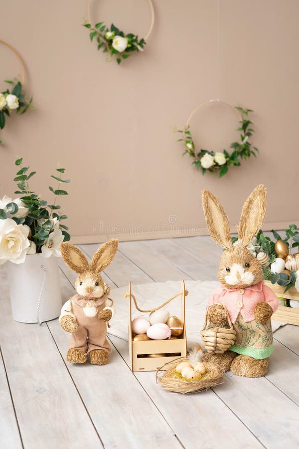 Easter Hay Bunnies: Mother and Son in an Easter Decorative Composition ...