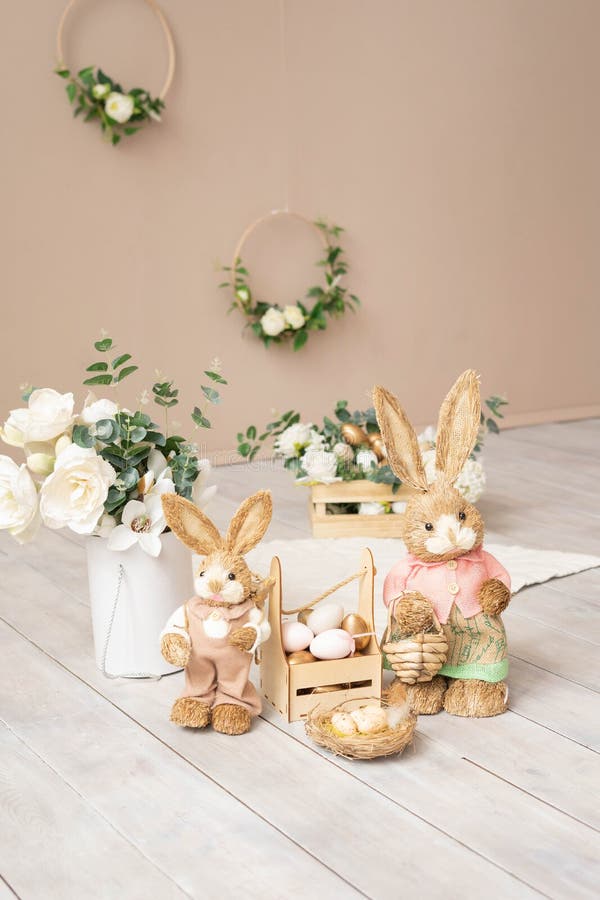 Easter Hay Bunnies: Mother and Son in an Easter Decorative Composition ...
