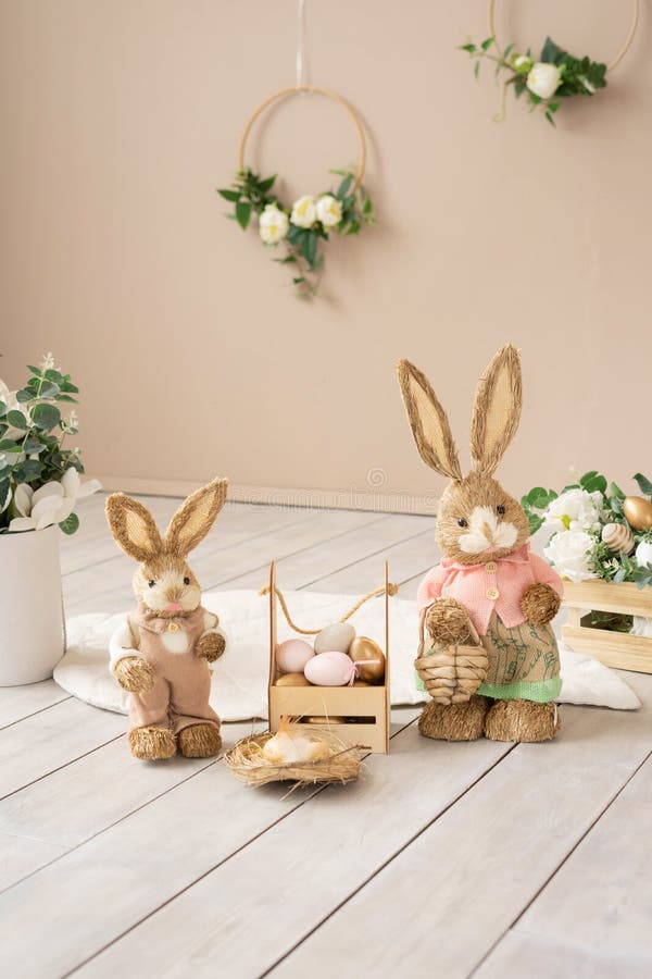 Easter Hay Bunnies: Mother and Son in an Easter Decorative Composition ...