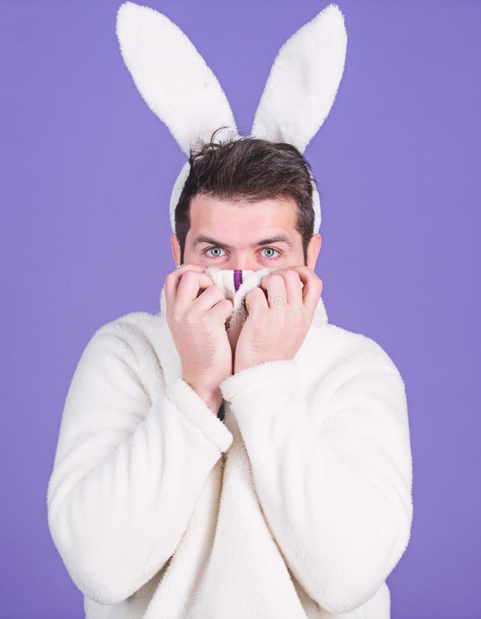 Easter is Here. Happy Man Wearing Rabbit Ears. Man in Easter Rabbit ...