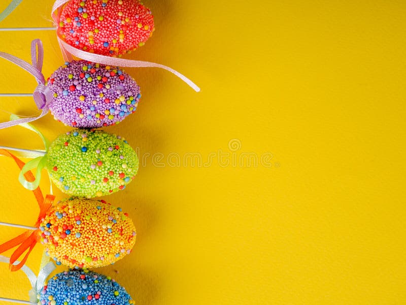 Easter Holiday Background. Coloured Decorated Easter Eggs on a Bright ...