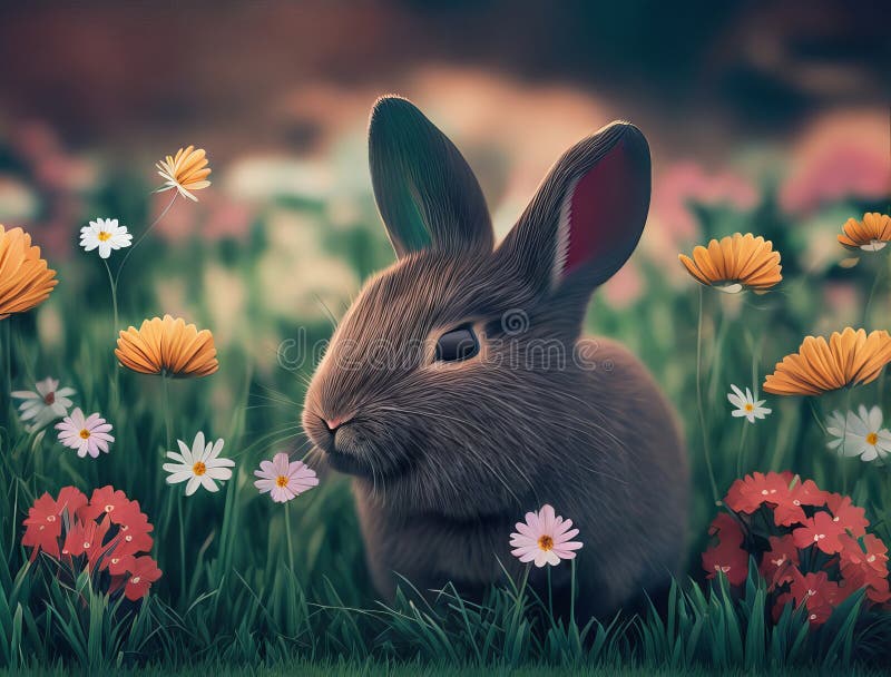 Easter Holiday Background Idea Easter Bunny on a Flower-filled Field ...