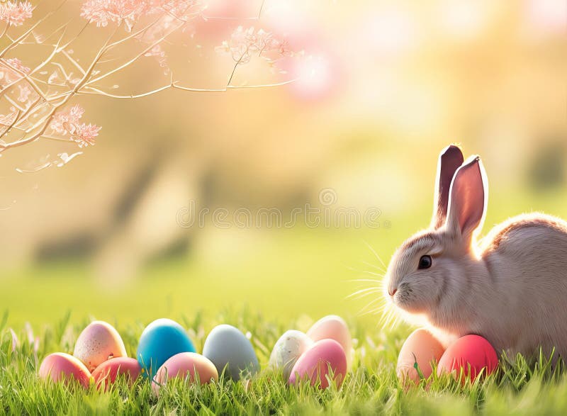 Easter Holiday Background Idea Easter Bunny on a Flower-filled Field ...