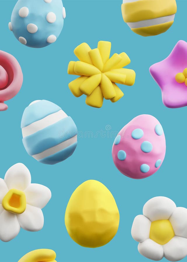 Easter Holiday Background with Plasticine Molded Eggs and Flowers. Stock Illustration ...