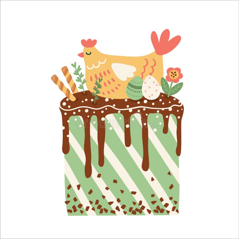 Easter Holiday Cake. Isolated Illustration with Easter Symbols. Vector ...