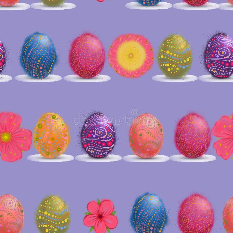 Easter Egg and Spring Flowers in-Line Seamless Pattern. Stock ...