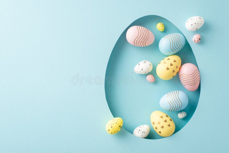 Easter Holiday Creative Presentation. Top View of Colored Eggs ...