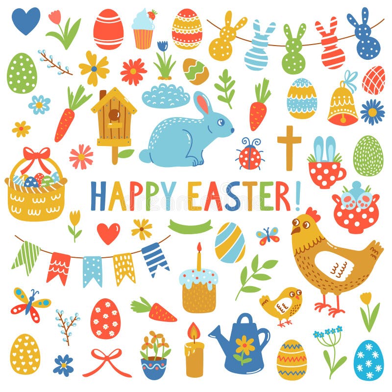 Easter Holiday Cute Colorful Icons Vector Set Stock Vector ...