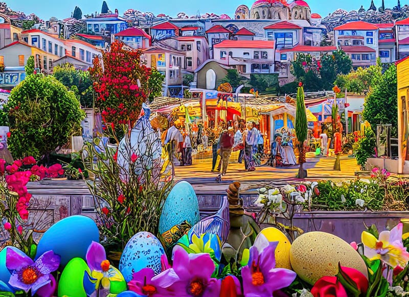 Easter Holiday Scene in Beylikduzu,?stanbul,Turkey. Stock Illustration ...