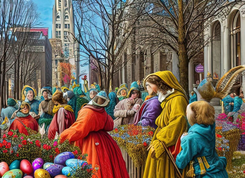 Easter Holiday Scene in Montreal,Quebec,Canada. Stock Illustration ...