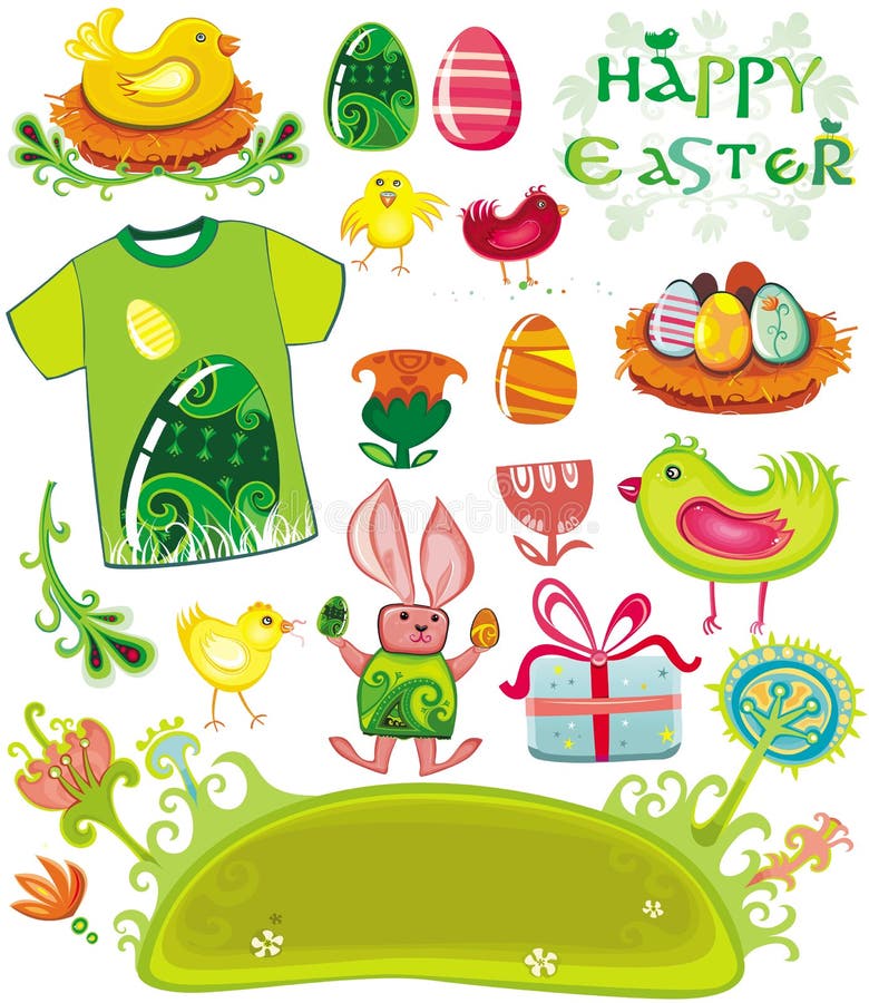 Set of Easter Design Elements Stock Vector - Illustration of decoration ...