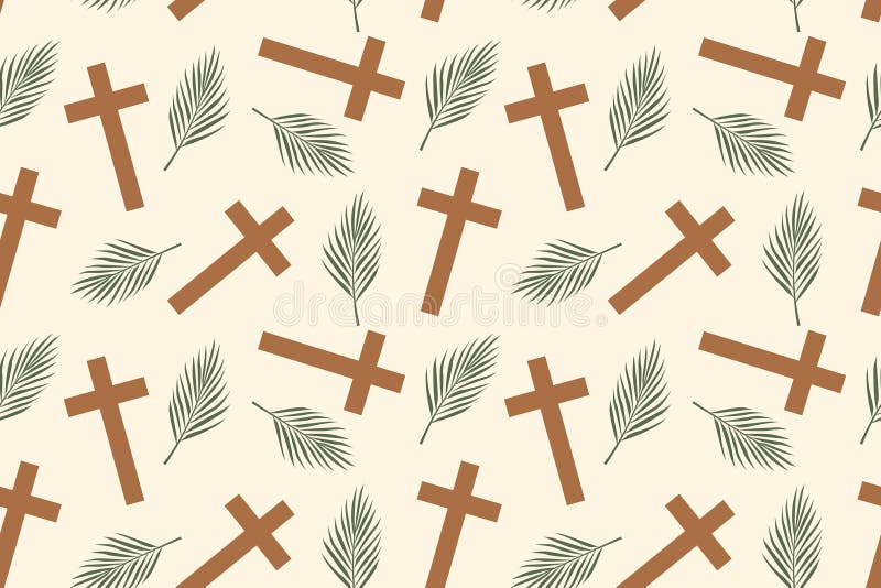 Easter, Holy Week Seamless Pattern with Palm Leaf and Cross Stock ...