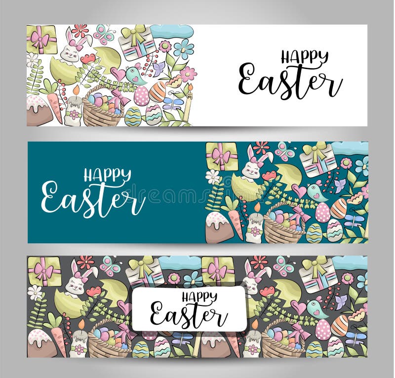 Easter Horizontal Banner Set. Cute Header for Invitation, Advertisement ...