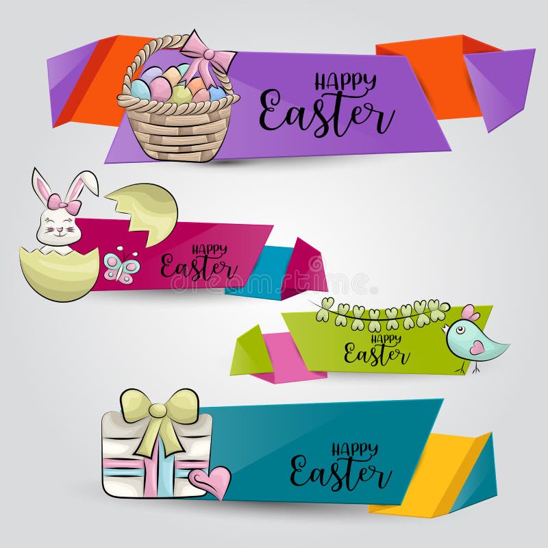 Easter Horizontal Banner Set. Cute Header for Invitation, Advertisement ...