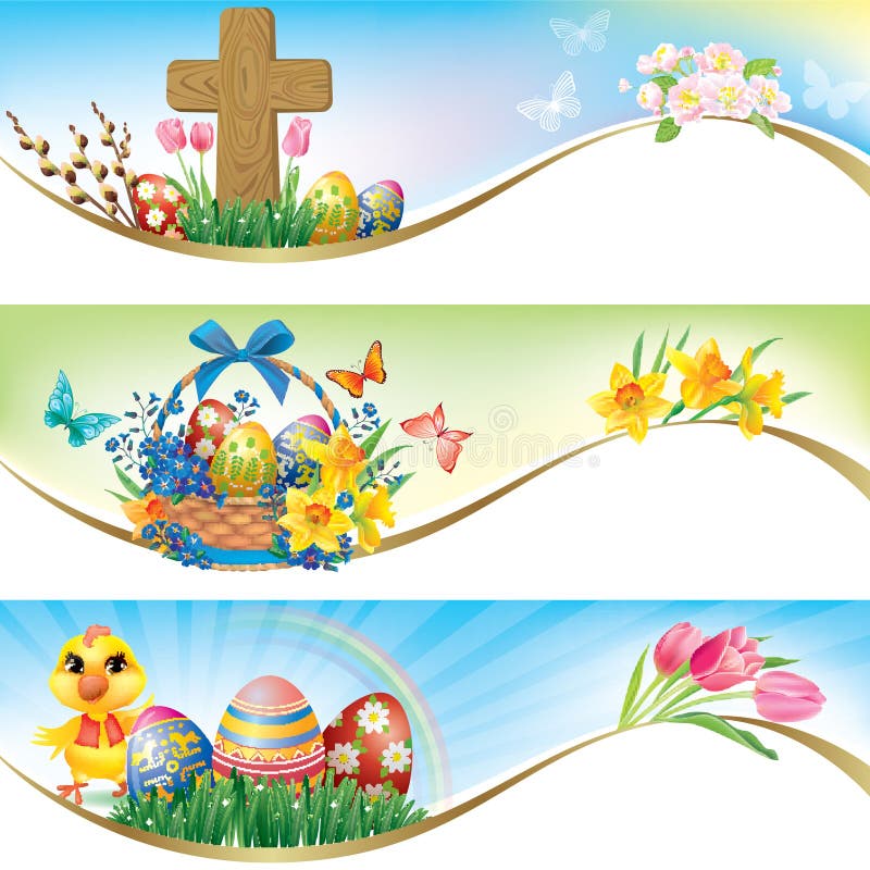 Easter horizontal banners stock illustration. Illustration of ...