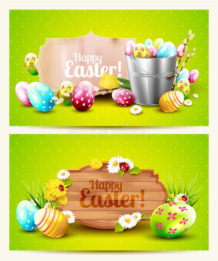 Set of Easter Headers and Banners Stock Vector - Illustration of willow ...