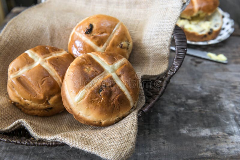 Hot Cross Bun, Speckled Easter Eggs Tulip Stock Photo - Image of bread ...