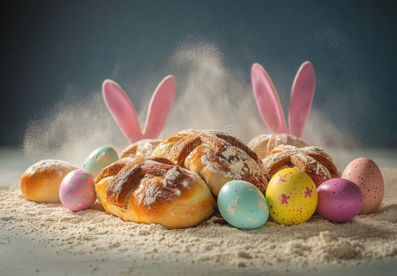 Easter Hot Cross Buns, Eggs & Bunny Ears Stock Illustration ...