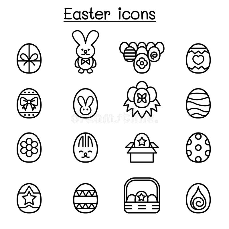 Easter Icon Set in Thin Line Style Stock Vector - Illustration of ...