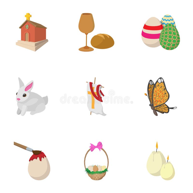Easter Icons Set, Cartoon Style Stock Vector - Illustration of ...