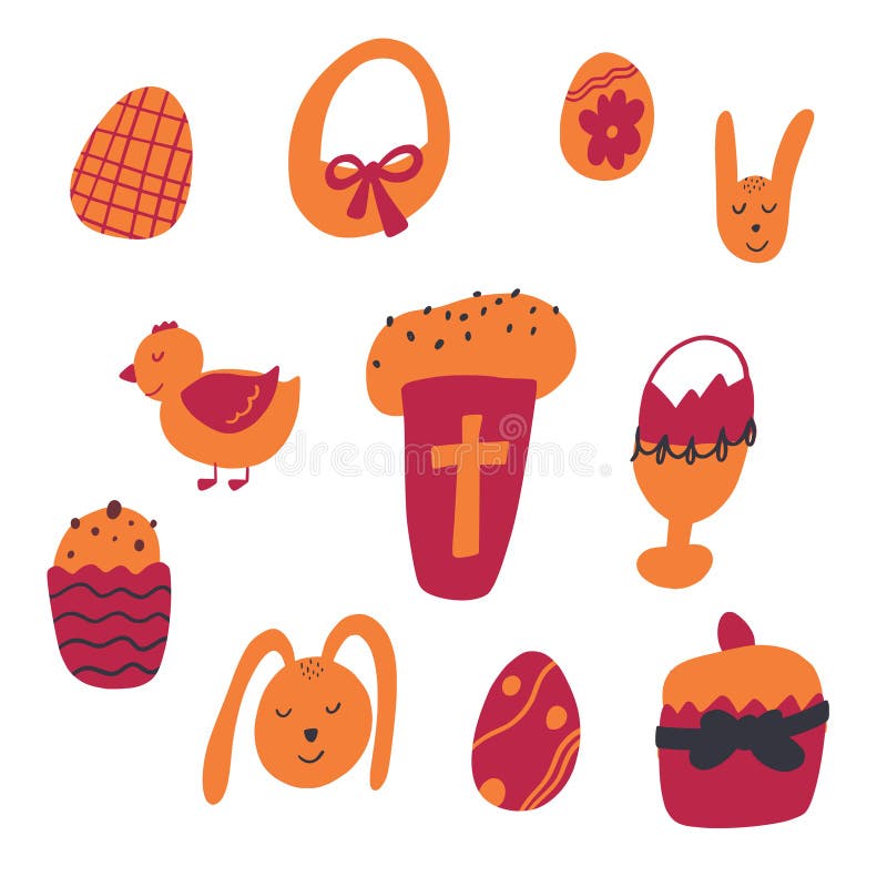 Easter Icons Set in Flat Cartoon Style - Vector Stock Vector ...