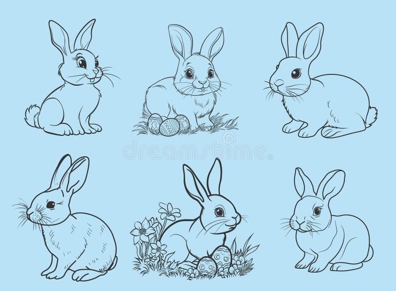 6 Easter Illustrated Bunnies. Set of Easter Rabbits Stock Vector ...