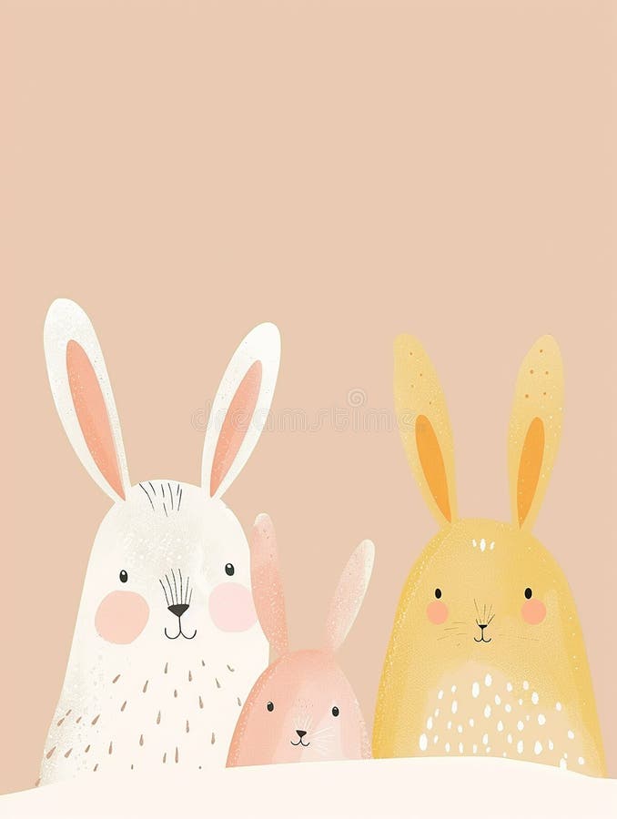 Easter Illustration with Rabbits, Eggs and a Cake in Pastel Colors ...