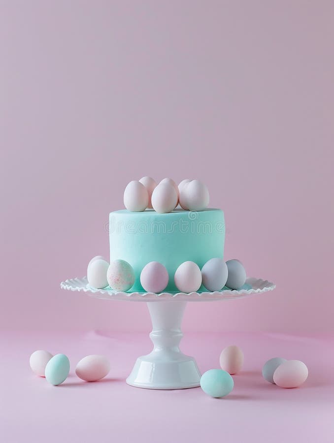 Easter Illustration with Rabbits, Eggs and a Cake in Pastel Colors Stock Illustration ...