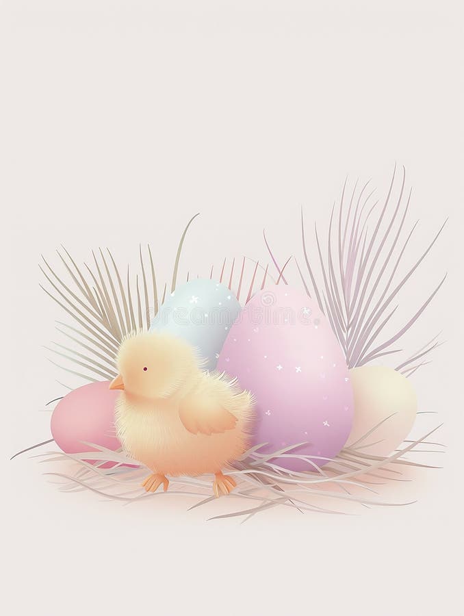 Easter Illustration with Rabbits, Eggs and a Cake in Pastel Colors ...