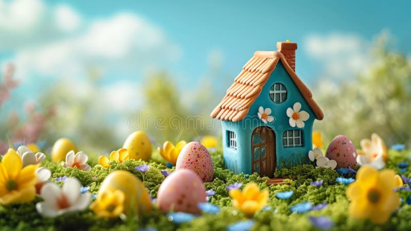 Easter Image: House Illustration with Copyspace AI Generated Stock ...