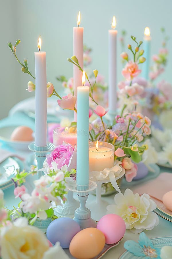 Easter Interior Decoration with Burning Candles, Easter Eggs Stock Illustration - Illustration ...