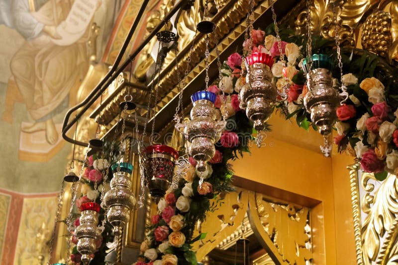 Easter, Orthodox Church Interior Stock Image - Image of church, flowers ...