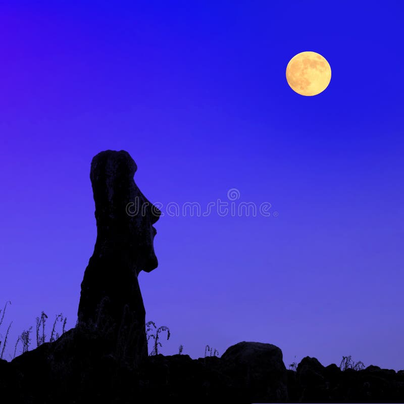 Easter island at full moon stock photo. Image of monument - 8934172