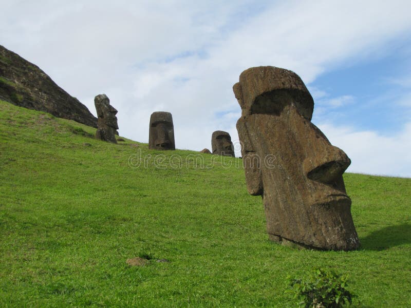 Easter Island Rapa Nui Moai at Rano Raraku Stock Image - Image of four ...