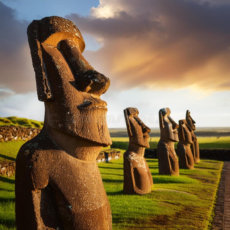 Easter Island Statues, AI Generated Stock Illustration - Illustration ...