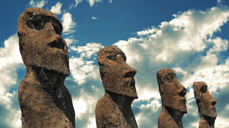 Easter Island Head Statues at Night Stock Video - Video of islanders ...