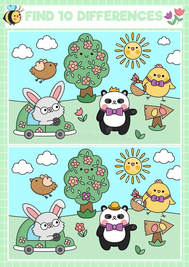 Easter Kawaii Find Differences Game for Children. Attention Skills ...