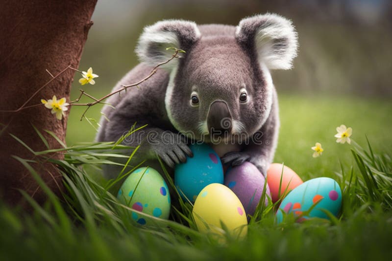 Easter Koala with Easter Eggs AI Generated Content Stock Illustration ...