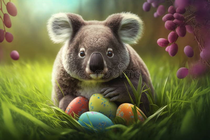 Easter Koala with Easter Eggs AI Generated Content Stock Illustration ...