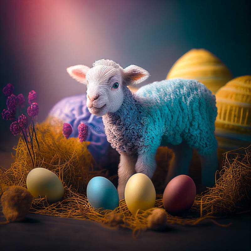 Easter Lamb with Decorated Easter Eggs As a Traditional Holiday Card ...