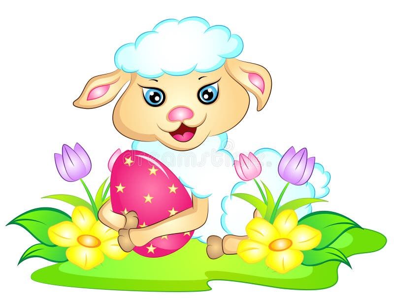 Easter Lamb with Easter Egg and Flowers Stock Vector - Illustration of ...