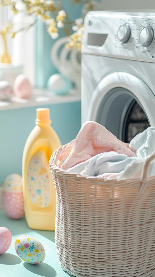 Easter Laundry Preparation with Colorful Eggs Stock Illustration ...
