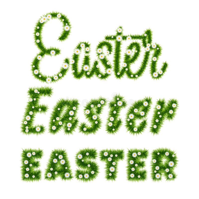 Easter Lettering Template with Grass and Flowers. Vector Illustration ...