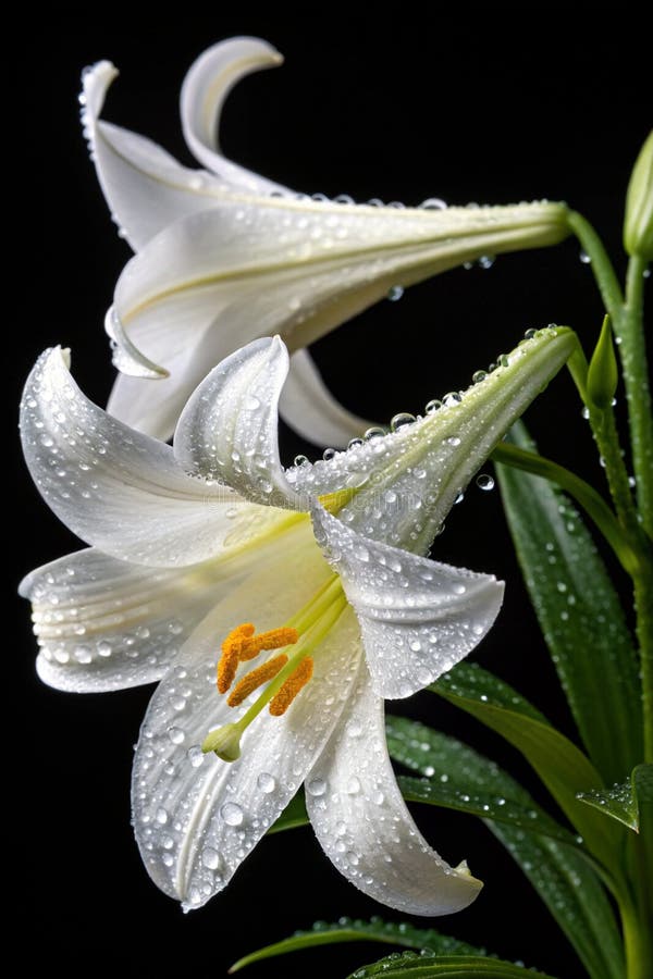 Easter Lily Dripping Nectar, Black Background Stock Illustration ...