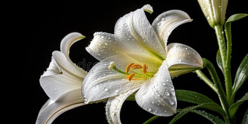 Easter Lily Dripping Nectar, Black Background Stock Illustration ...