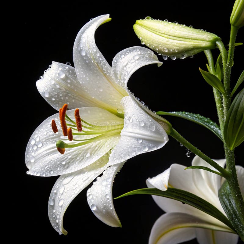 Easter Lily Dripping Nectar, Black Background Stock Illustration ...